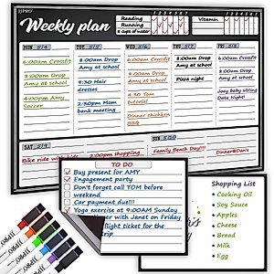 JJPRO Magnetic Dry Erase Weekly Calendar Whiteboard for Refrigerator-One Weekly Planner Whiteboard and Two Notes Boards Set for Fridge-Refrigerator Organizer with Weekly Planning Boards