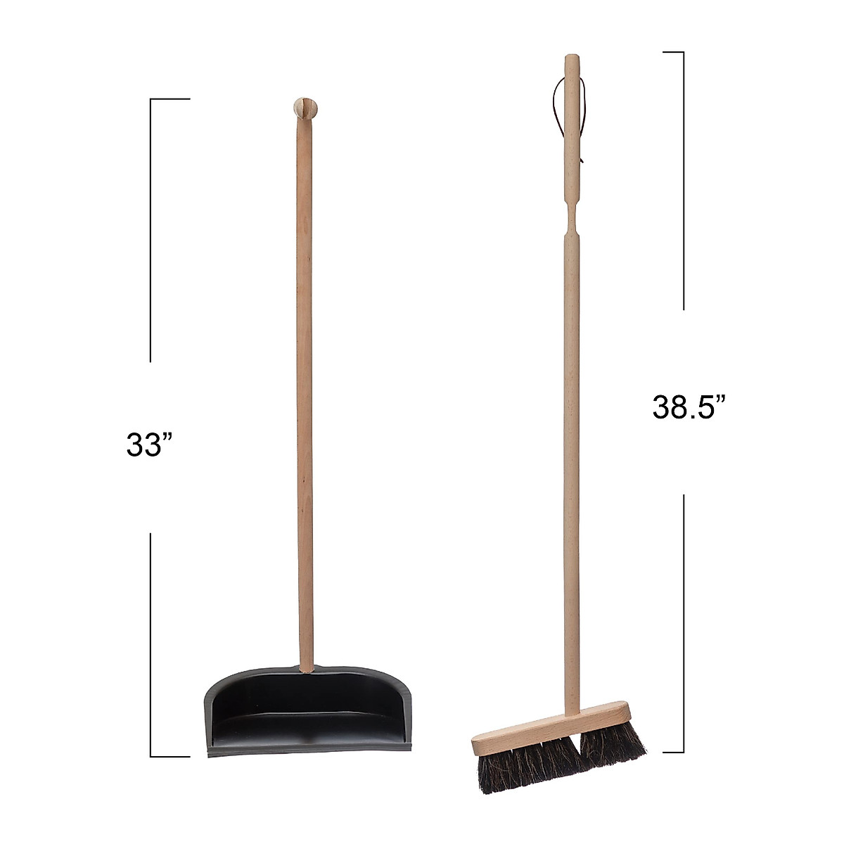 Creative Co-Op Beech Wood Broom & Standing Metal Dust Pan, Natural & Black