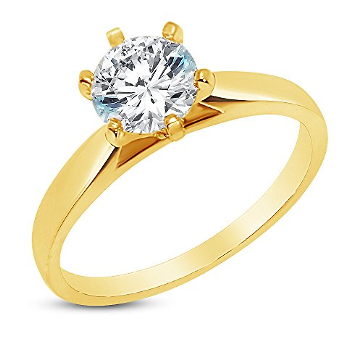 Size - 8 - Solid 14k Yellow Gold Round Cut Six Prong Solitaire Wedding Engagement Ring CZ Cubic Zirconia 1.50ct.