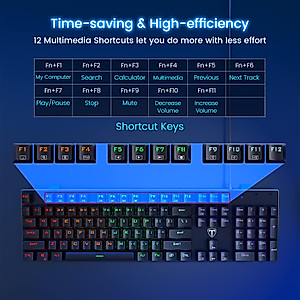 RisoPhy Mechanical Gaming Keyboard, RGB 104 Keys Ultra-Slim LED Backlit USB Wired Keyboard with Blue Switch, Durable ABS Keycaps/Anti-Ghosting/Spill-Resistant for PC Mac Xbox Gamer