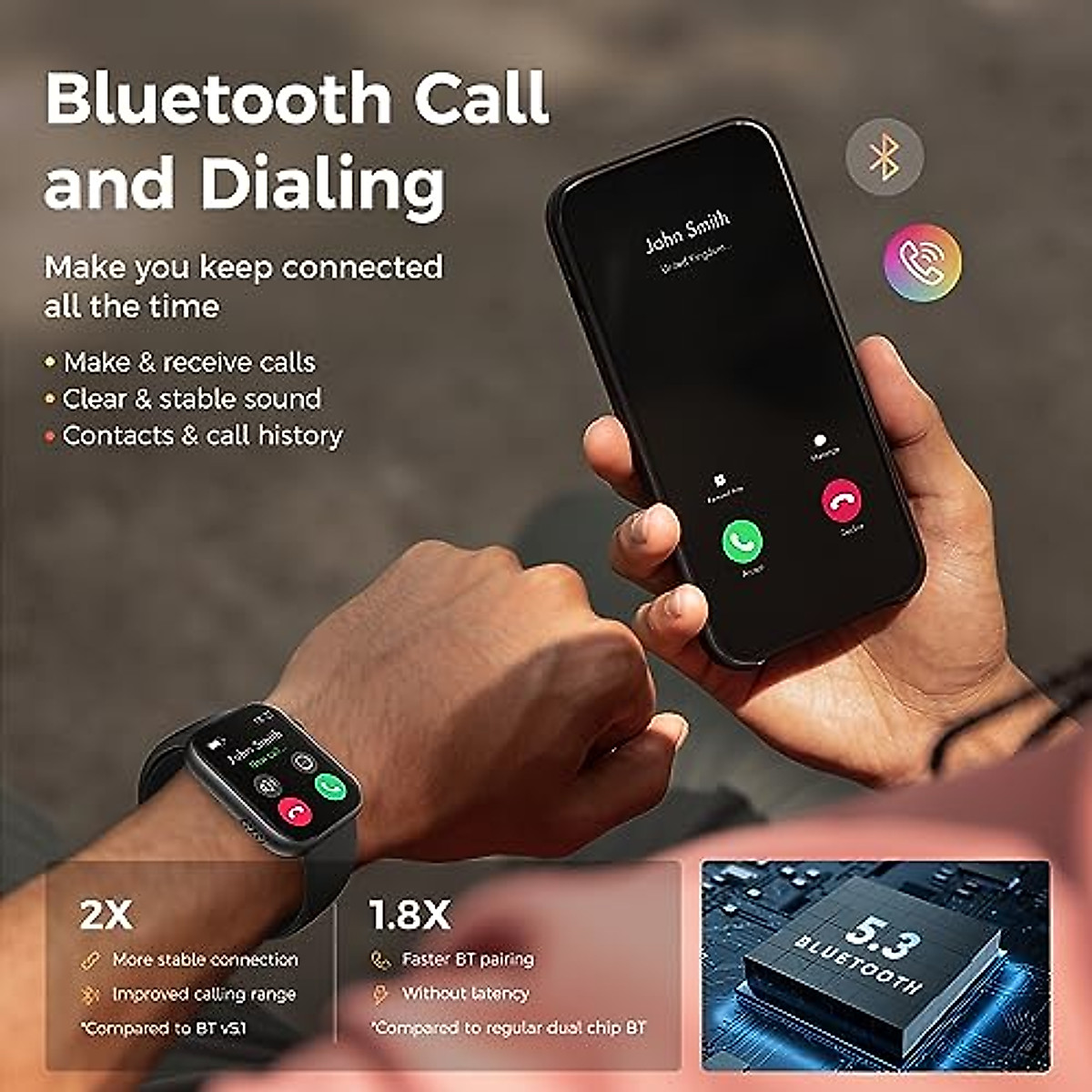 1.98" Smart Watch for Android iPhone, 100+ Sports Modes, Health, Sleep and Fitness Tracker, Step Calorie Counter, Water Resistant Fitness Watch, Smartwatches for Men Women, 2 Bands Included (Black)