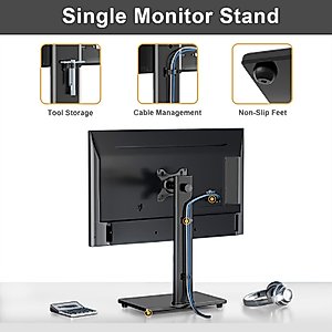 Single Computer Monitor Stand for 13-32 inch Screen, Height Adjustable Monitor Stand, Free Standing Monitor Desk Stand with Swivel, Tilt and Rotation VESA Mount, Black