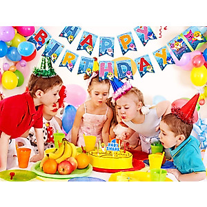 Baby Shark Happy Birthday Banner DOO Garland Shark Theme Party Supplies For Kids Baby Shower Party and Children Birthdays Party Decorations Set of 15 flags