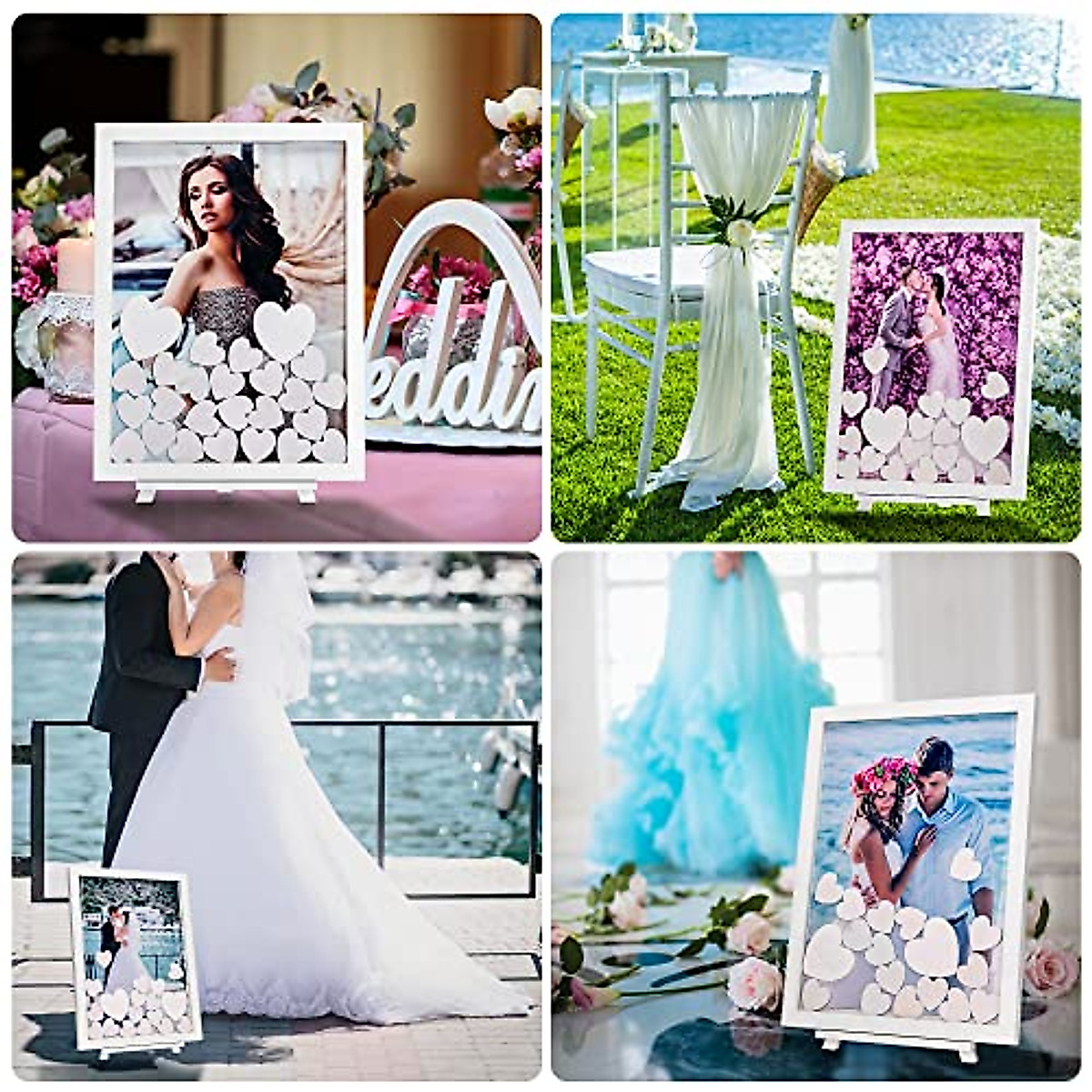 Wedding Guest Book, Wedding Guest Book Alternative, Drop Top Sign Frame Guestbook with White Hearts, Wedding Decoration for Reception, Baby Shower, Bridal Shower, Funeral Graduation