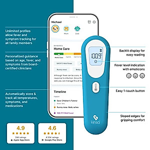 Kinsa QuickScan Smart Thermometer - No-Touch, Contactless Digital Forehead Thermometer for Babies, Kids, Adults - Works with a Smartphone App to Track Family Health & Offer Symptom Advice
