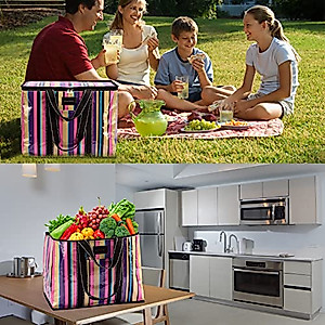 DEMOMENT Large Reusable Grocery Durable Shopping Zip Closure Tote Bag For Kitchen Supermarket Camping Beach Clothes Storage Carrier (Rainbow)