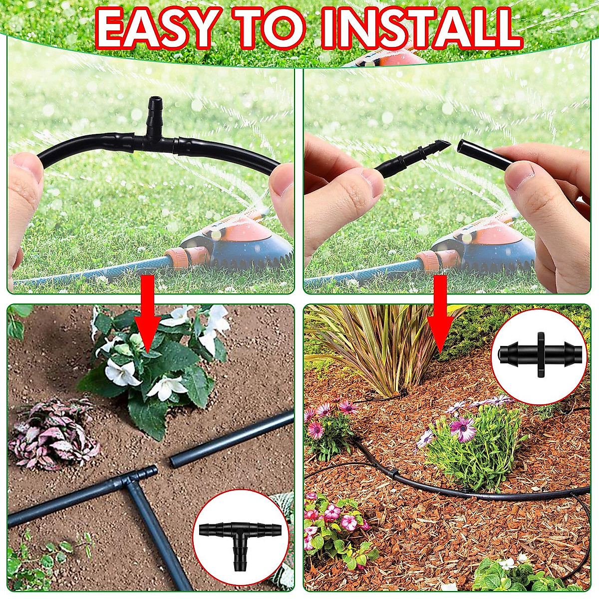 200 Pieces Irrigation Fittings Kit, Drip Irrigation Barbed Connectors for 1/4 Inch Water Hose Connectors, 80 Straight Barbs 60 Tees 20 Elbows 20 End Plug 20 4-Way Coupling for Garden Lawn Drip Systems