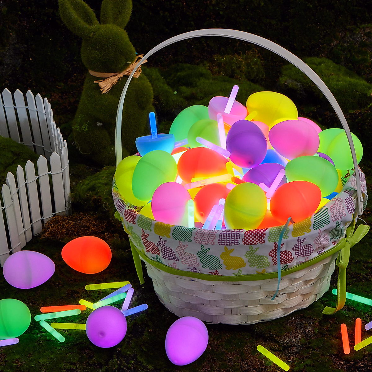 JOYIN 72 Pcs Easter Eggs with 72 Mini Glow Sticks for Kids Glow-In-The-Dark Basket Stuffers Fillers Gift, Easter Egg Hunt Game Party Favors Decorations Supplies, Classroom Prizes