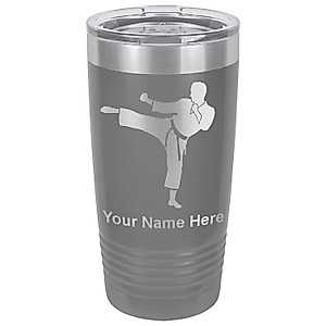LaserGram 20oz Vacuum Insulated Tumbler Mug, Karate Man, Personalized Engraving Included (Gray)