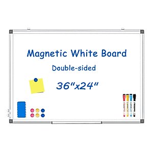 WALGLASS Magnetic White Board, 36" x 24" Double-Sides Dry Erase White Board for Wall, Hanging or Mounted Whiteboard, Horizontal or Vertical, Silver Aluminium Frame, Home, School, Office, Kitchen