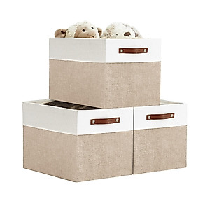 DECOMOMO Storage Baskets for Shelves 13x15x13 Closet Bins for Shelves, Baskets for Closet Organization Kallax Cubby Toy Storage (Beige and White, 3-Pack)