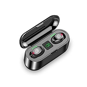 BAHASYA Wireless Bluetooth Earbuds with Digital Charging Case, Built-in Mic, Noise Cancelling, Waterproof, Deep Bass Earphones, in Ear Stereo Headphones for Sport, Gym, Running, Gaming (Black)