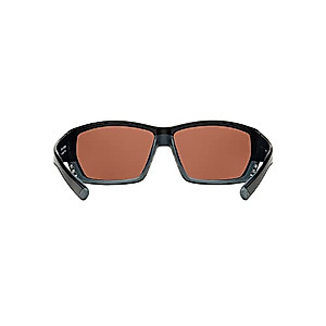 Costa Del Mar Men's Tuna Alley Polarized Rectangular Sunglasses, Matte Black/Copper Green Mirrored Polarized-580G, 62 mm