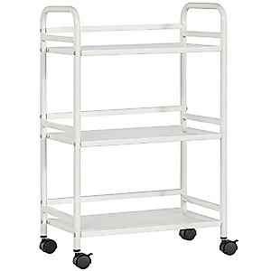 DCLRN 3 Tier Rolling Cart,Storage Organizer Cart,Multifunctional Storage Shelves,Rolling Metal Organization Cart with Handle and Lockable Wheels,for Home,Office,Kitchen,Bathroom(White)