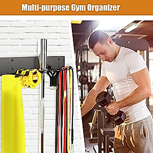 Multi-Purpose Storage Rack Resistance Bands Rack Gym Storage Rack Fitness Bands Rack Heavy Duty Rack 11 Hooks for Resistance Bands, Straps, Jump Ropes, Foam Rollers, Weight Belts, Tools (L-23")