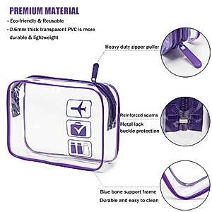 MODENGKONGJIAN TSA Approved Toiletry Bag, 3 Pcs Clear Toiletries Bags Quart Size Travel Makeup Cosmetic Bag for Women Men, Carry on Airport Airline Compliant Bag (Purple)