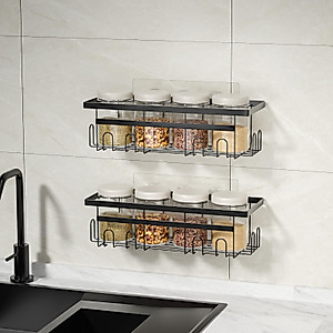 xlimeio Shower Caddy 2 Pack Bathroom Adhesive Shower Organizer Shelves for Inside Decor Stainless Steel Shower Storage No Drilling Shower Rack for Home Kitchen RV Accessories (Black)