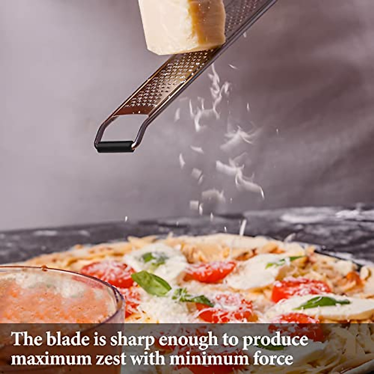 Lemon Zester & Cheese Grater – A Sharp Kitchen Tool for Parmesan, Ginger, Garlic, Nutmeg, Chocolate, Vegetables, Fruits - Stainless steel, Black