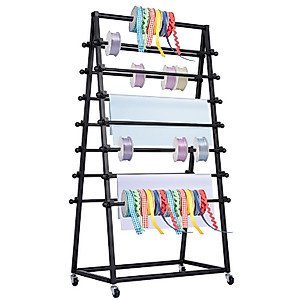 Ribbon Organizer,15 Tier Metal Vinyl Rolls Holder,Double-Sided Christmas Gift Wrapping Craft Ribbon Storage Shelf for Craft Room Cake Shop Flower Store,Tie Scarf Rack Belt Towel Holder