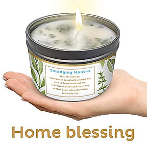 Manifestation Candle Energy Cleansing with Pure Sage Leaves Aromatherapy Candle for House Energy Cleansing & Positivity Vibes - 5.5oz Natural Soy Wax Tin - 24 Hour Burn Time - Banishes Negative Energy