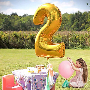 TONIFUL 40 Inch Gold Large Numbers Balloon 0-9 Birthday Party Decorations,Foil Mylar Big Number Balloon Digital 2 for Birthday Party,Wedding, Bridal Shower Engagement Photo Shoot, Anniversary
