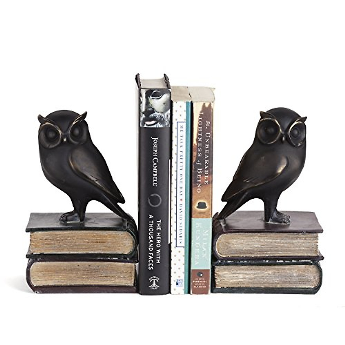 Danya B. Owl Bookends Decorative Rustic Bookshelf Decor - Owls Bookend Set for Heavy Books - Bronze Finish