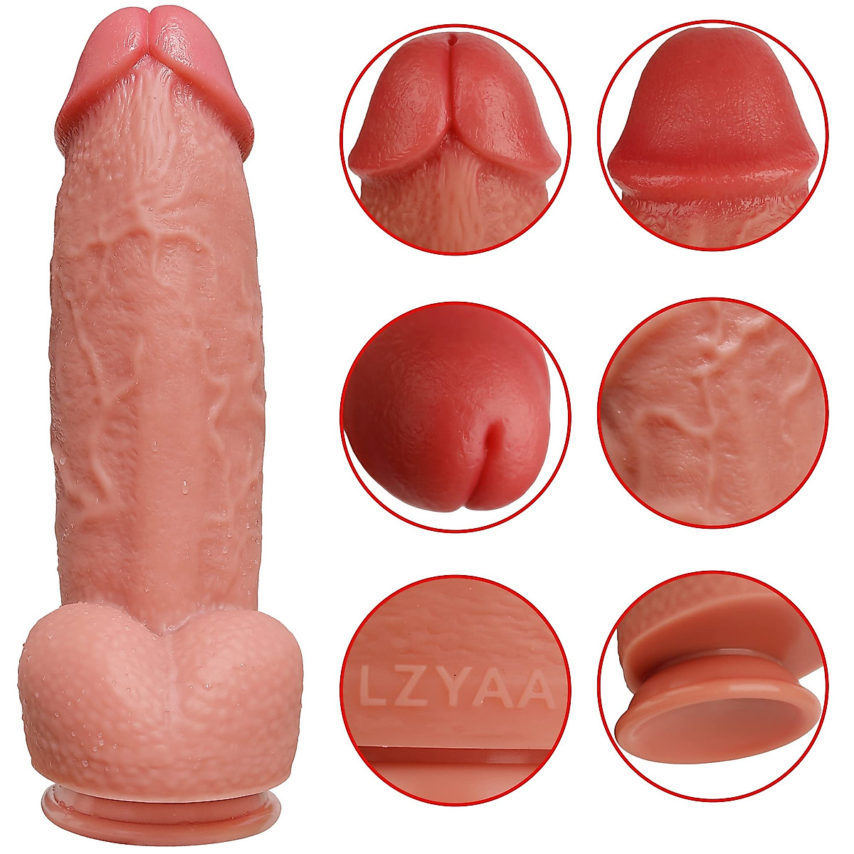 XXXL Realistic Dildo 3.1 Inch Diameter Double Layer Design 12 Inch Long Huge Thick Penis Silicone Material Big Dick Cock Adult Sex Toy Strong Suction Cup 2 Balls for Experienced Women