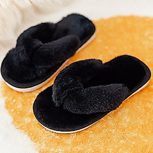 techcity Boys Girls Fuzzy Flip Flop Slippers Kids Cute Soft Comfy Open Toe Fluffy Slip On Thong Flat Sandals House Home Fur Slides Indoor Outdoor