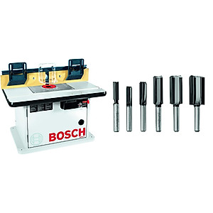 BOSCH Cabinet Style Router Table RA1171, Blue&BOSCH 6 pc. Carbide-Tipped Groove Cutter Router Bit Set