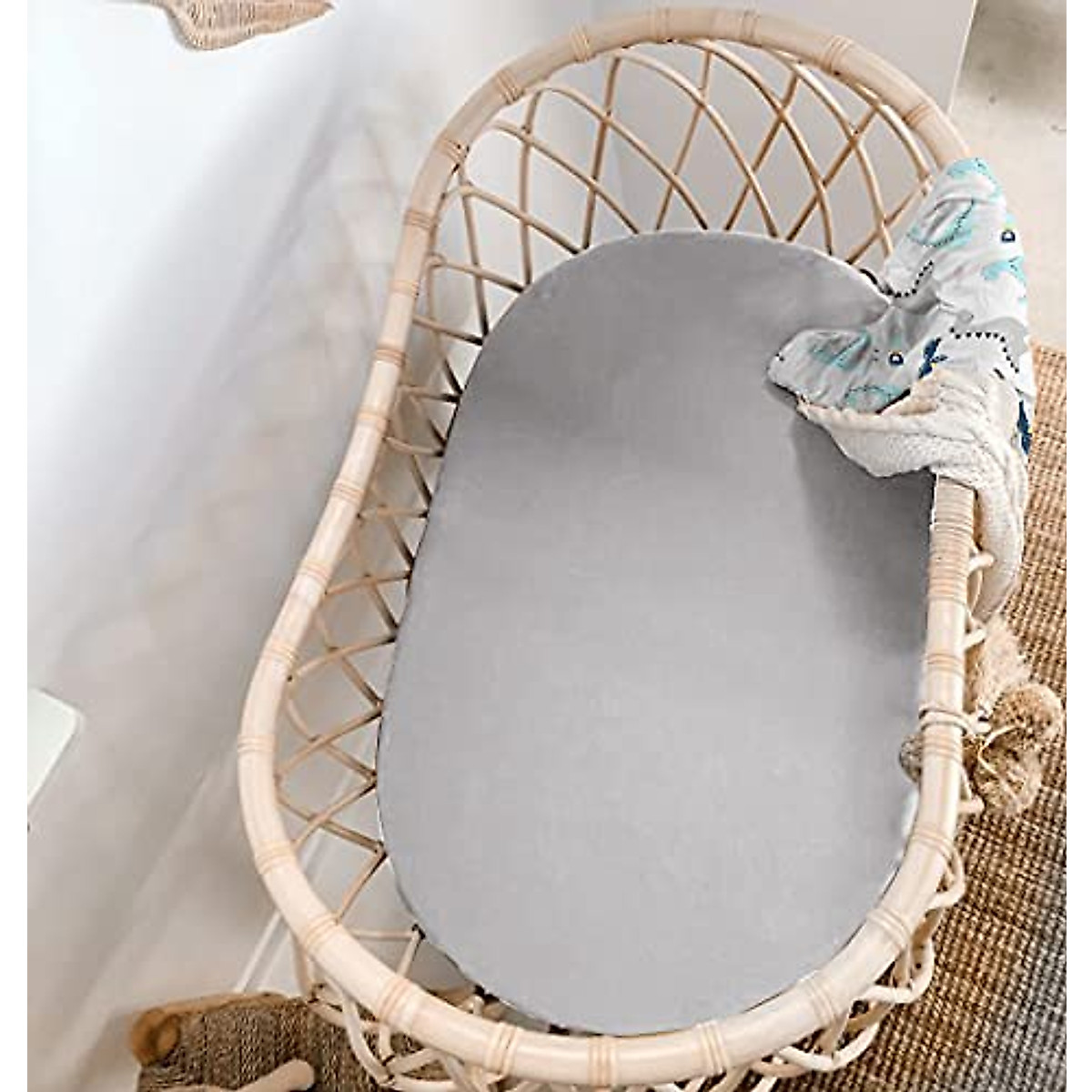 Bassinet Sheets JERORAY for Girls and Boys, 2 Pack Stretchy Ultra Soft Jersey Knit Bassinet Mattress Pad Cover, Grey Dinosaur