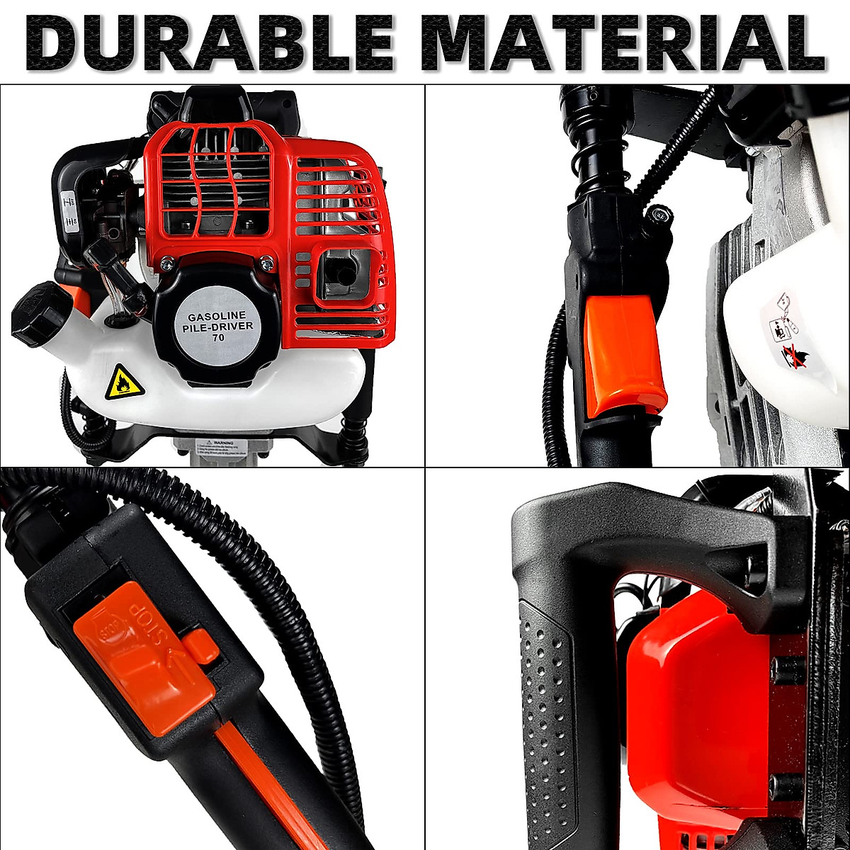 Pile Driver Hammer - JACKCHEN 2 Stroke 52CC Gas Powered T Post Driver Hammer Drills, Air Cooling Single Cylinder Gasoline Petrol Garden Fencing Tool Machine with 2 Post Driving Head