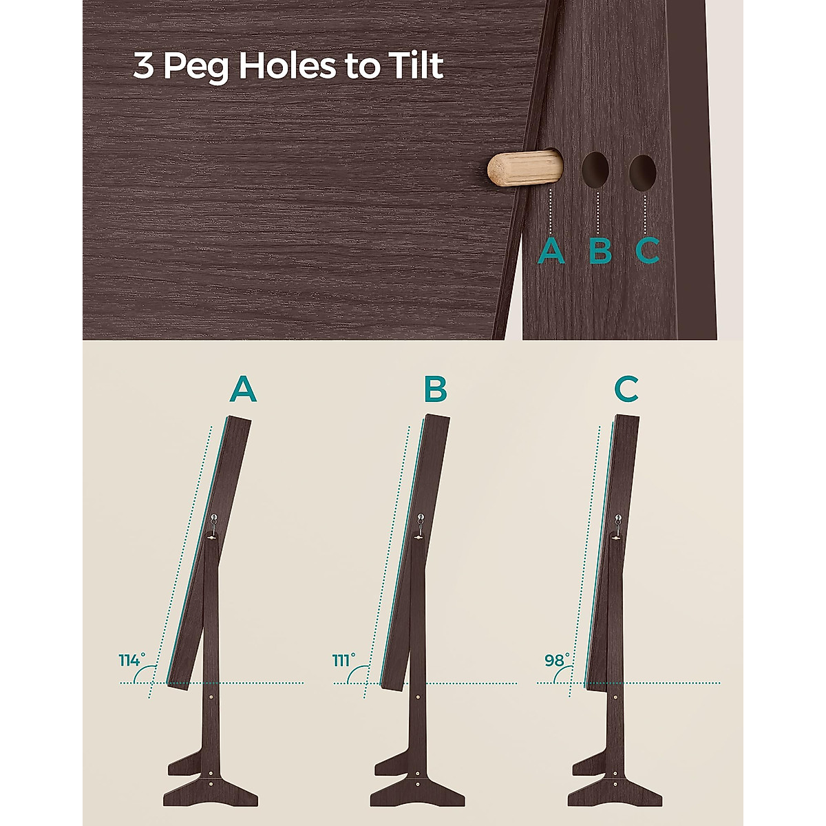 SONGMICS Mirror Jewelry Cabinet Armoire, Standing Full-Length Mirror, Lockable Jewelry Organizer, Gift Idea, Brown Surface and Black Lining UJJC69BR