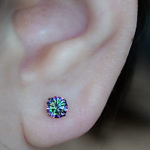 Limerencia Hypoallergenic G23 Implant Grade Titanium Screw Back Earrings Tragus 20G Helix F136 Piercing Post for Sensitive Ears Simulated Diamond Cartilage (5 mm, Rainbow Quartz)