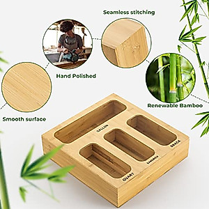 Ziplock Bag Organizer - Pantry Storage Bag Organizer for Kitchen Drawer, Natural Bamboo Organizer Compatible with Ziploc, Solimo, Glad, Hefty for Gallon, Quart, Sandwich, and Snack Variety Size Bag