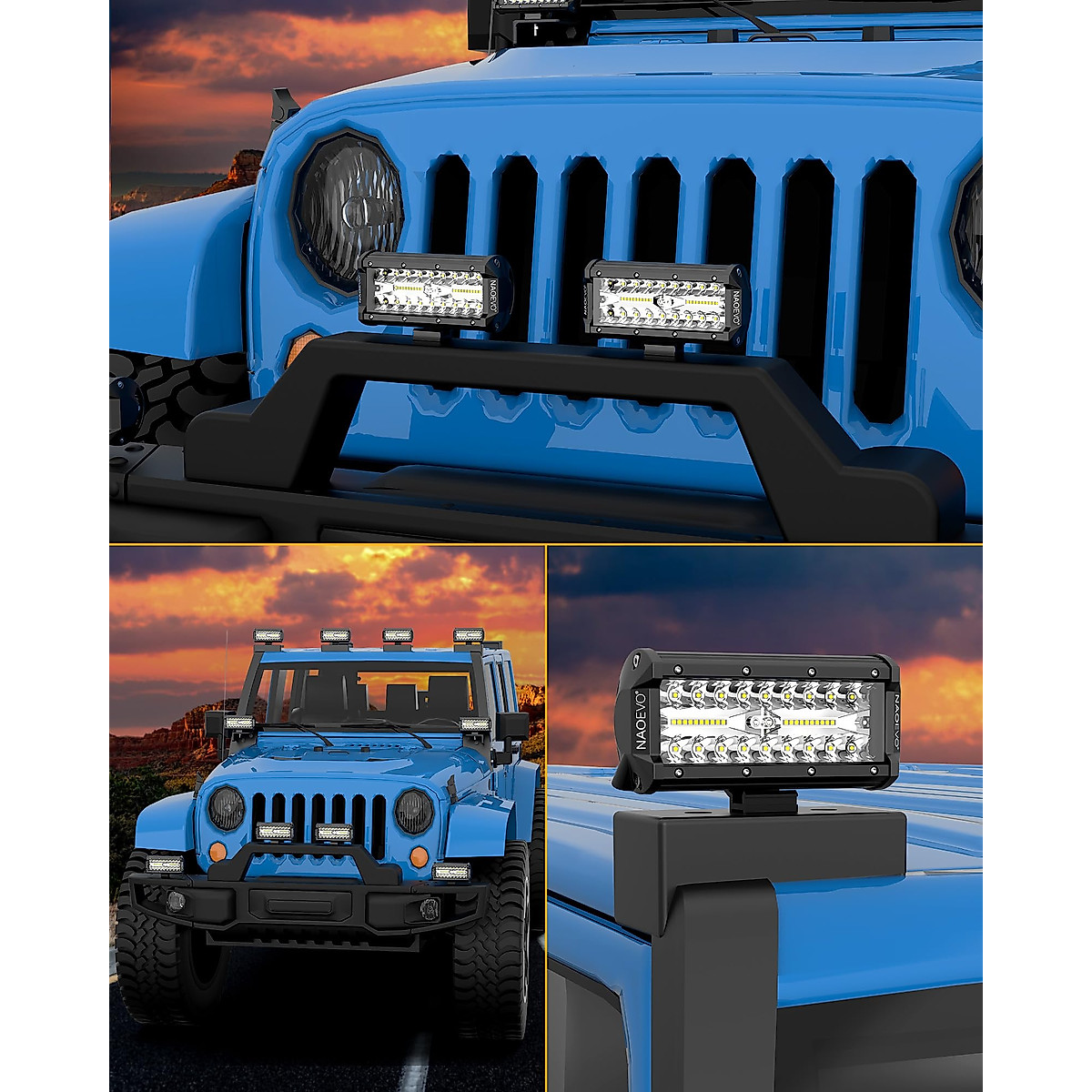 NAOEVO 7 Inch LED Light Bar, LED Off Road/Fog/Driving Lights LED Pods with Spot Flood Combo, LED Work Lights for Truck Boat UTV ATV, 2-Pack (White)