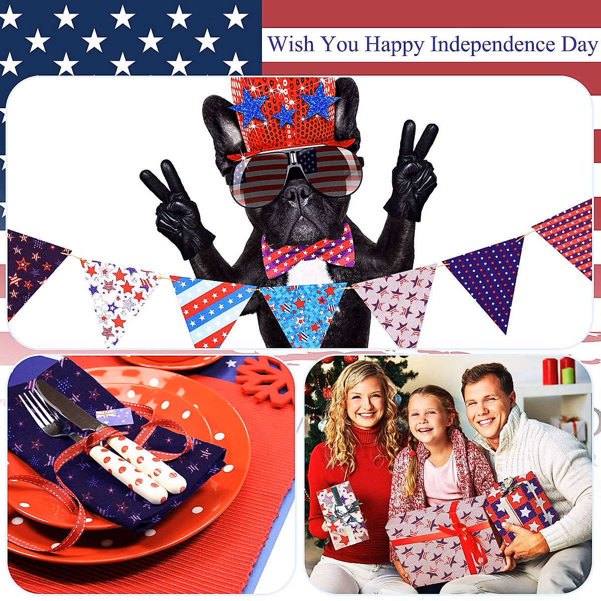 Tatuo 10 Pcs 20 x 20 in Patriotic Fabric Bundle 4th of July Quilting Fabric Memorial Day Fabric Squares Independence Day Print Fabric American Flag Pattern Polyester Cotton Fabric DIY Craft Patchwork