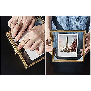 Leoyoubei Gold Floating Glass Frame,Hand-Made,Vintage Style and Real Glass Photo Frame Collection Metal Geometric Picture Frame,Double Glass,Metal Floating Desk Frame 4x4,Can Also Put 5X5 Photo