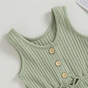 Toddler Baby Girl Summer Outfit Sleeveless Ribbed Romper Solid Color Jumpsuit Overall Shorts Cute Infant Newborn Clothes