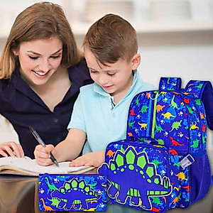 3PCS Dinosaur Backpack, 16" Boys Bookbag and Lunch Box for Kids, Preschool Backpacks for Elementary Students