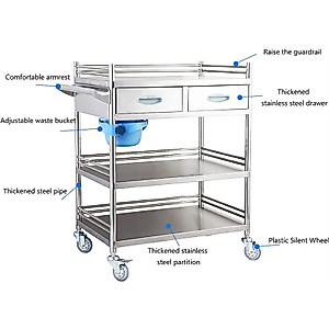 Laboratory Trolley, Thick Stainless Steel Multi-Layer Tool Storage Rack Cart with Drawers and Universal Wheels, Catering Service Cart, Suitable for Clinic Dentistry, Hotel Restaurant ( Size : 2-Layer