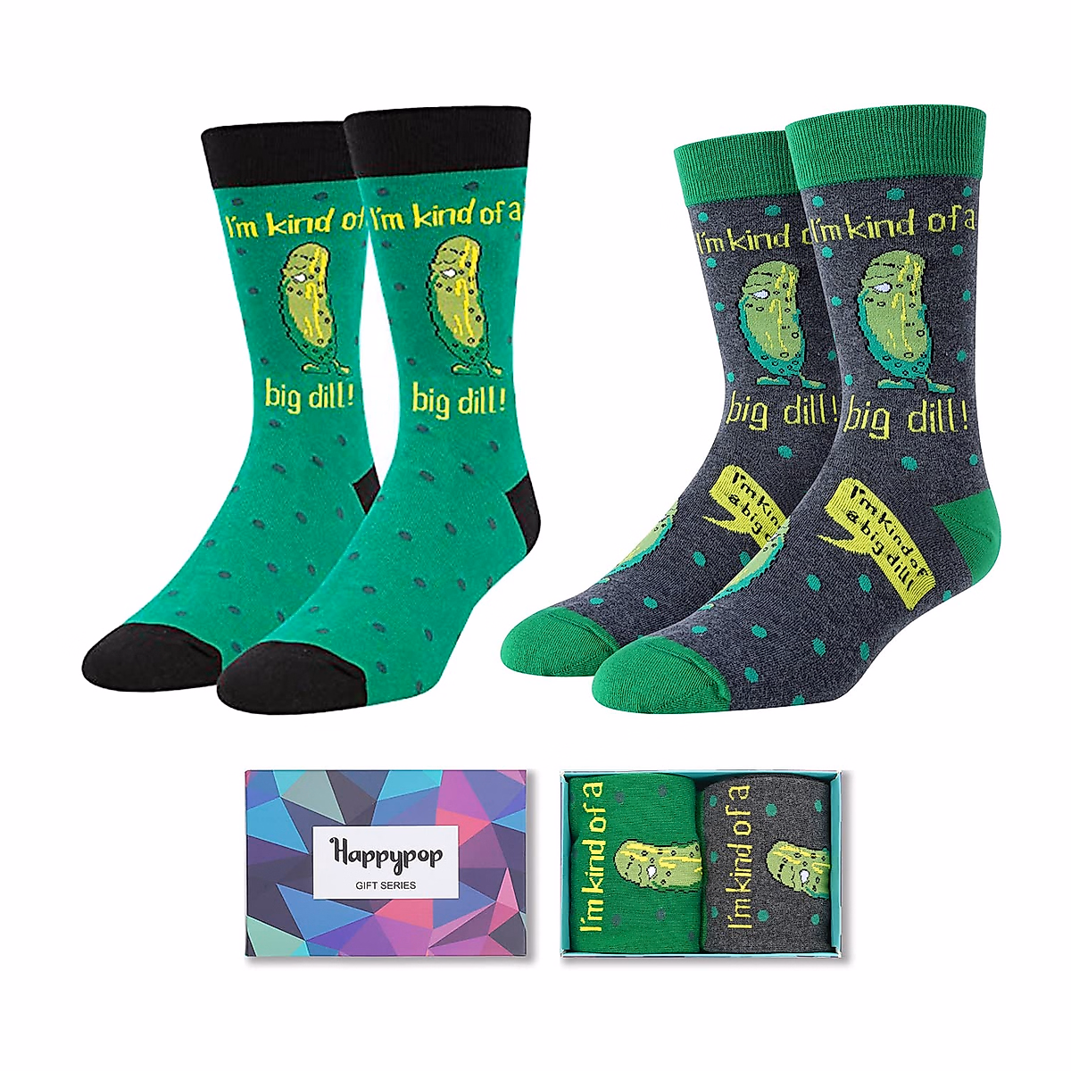 HAPPYPOP Funny Pickle Socks Mens Pickle Gifts, Pun Punny Socks, Food Socks 2 Pack