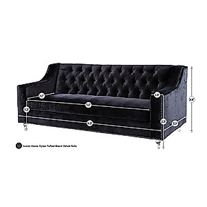 Iconic Home Black Dylan Velvet with Silver Nail head Trim Round Acrylic Feet Sofa