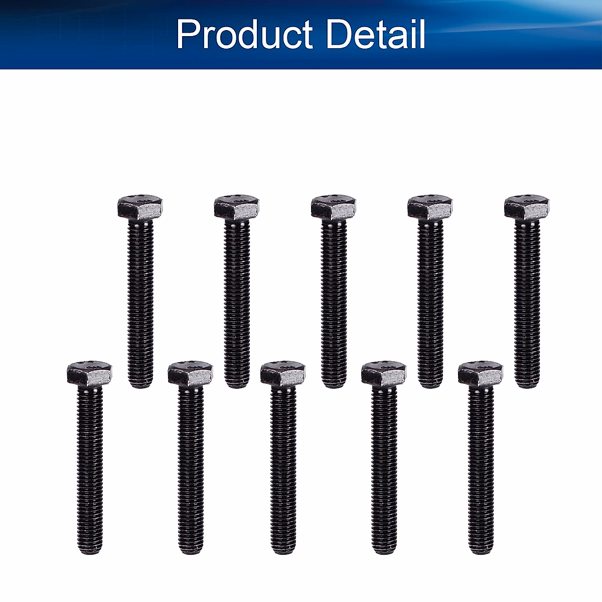 Yinpecly M10x65mm Hex Head Screw Bolts Fastener Grade 8.8 Carbon Steel Black 10pcs