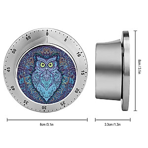 Kitchen Timer, Kitchen Timers for Cooking, Kitchen Timer Magnetic, Trippy Owl Psychedelic Mandala Pattern Waterproof Time Timer Stainless Steel Multiuse for Home Baking Cooking Oven