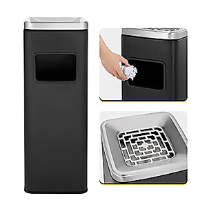 Dyna-Living Stainless Steel Trash Can Outdoor Commercial Garbage Can Large Trash Bin for Home Use Industrial Waste Container, Square Black