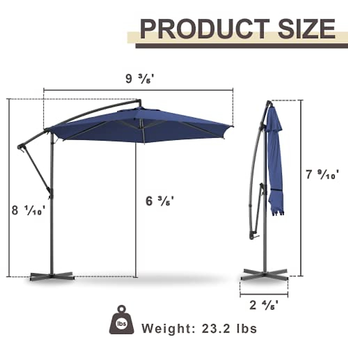 Gardesol 10FT Umbrella Outdoor Patio, Cantilever Umbrella With Sturdy Ribs, Fade Resistant, UV Protection, Outdoor Offset Umbrella for Deck, Poolside, Porch, Backyard, Navy Blue