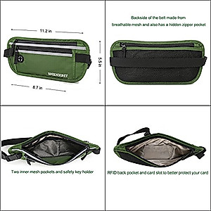 ENKNIGHT Big RFID Money Belt for Travel Running Waist Pack Fanny Pack Green