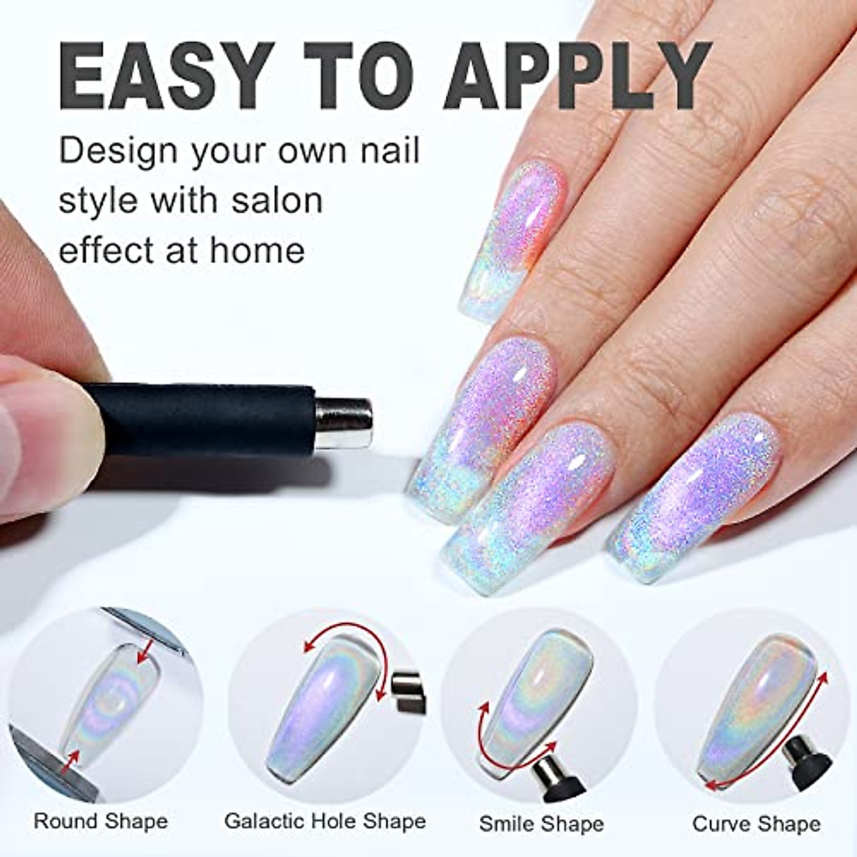 YOKE FELLOW 10ML Rainbow Cat Eye Gel Nail Polish, Soak Off UV Gel Polish Laser Holographic 9D Cat Eye Rainbow Shimmer Effect