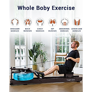 TOPIOM Water Rowing Machine with TM-3 Performance Monitor, 400 lbs Max Load, Oak Wood Rower Machine