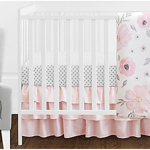 11 pc. Blush Pink, Grey and White Watercolor Floral Baby Girl Crib Bedding Set by Sweet Jojo Designs - Rose Flower Polka Dot